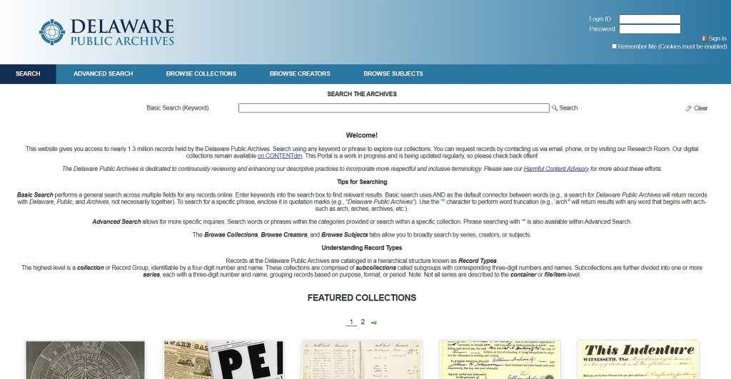 Search Our Collections - Delaware Public Archives - State of Delaware